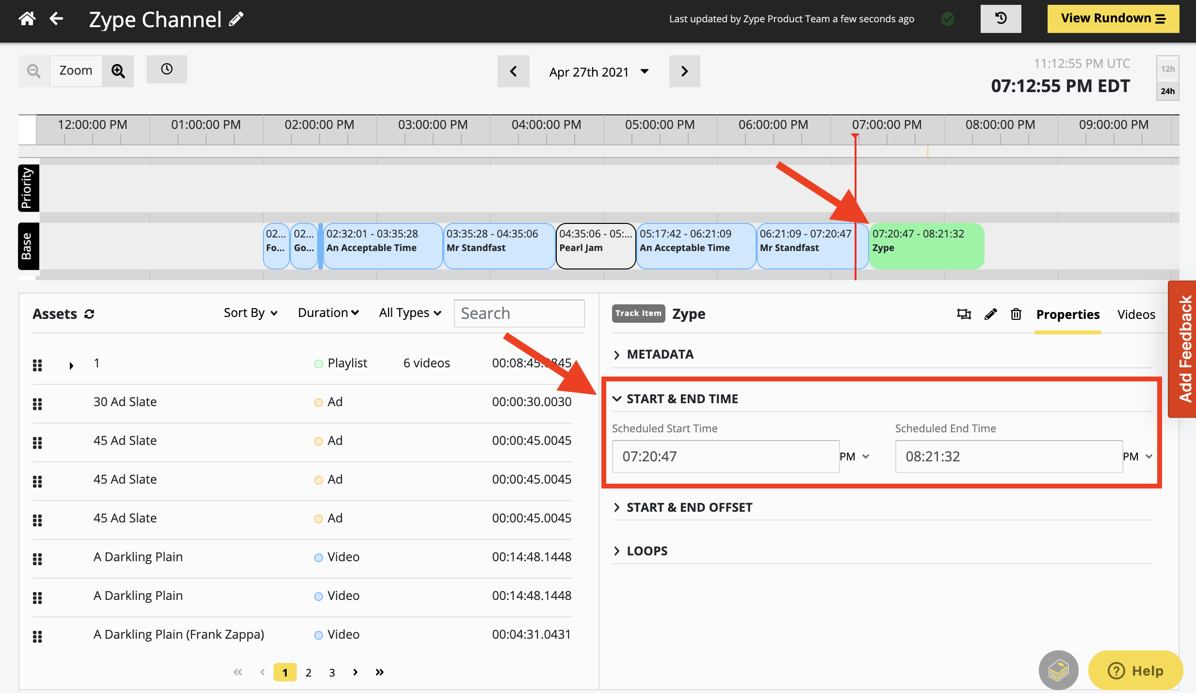 Editing Start and End Time in the Inspector Panel – Zype
