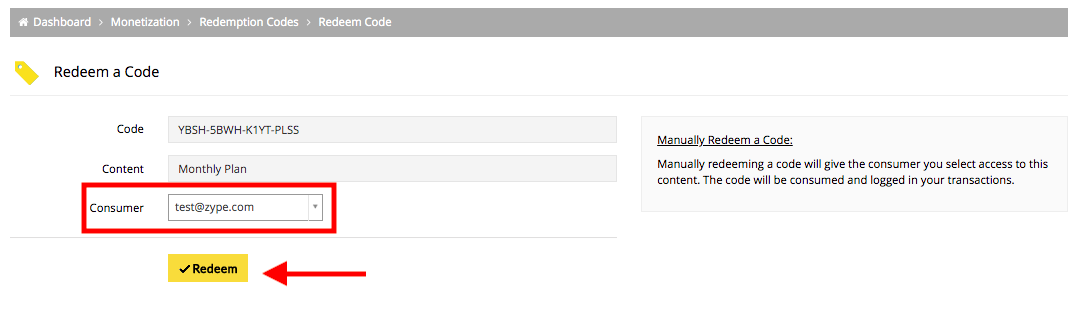 Redeeming Codes in the Dashboard – Zype