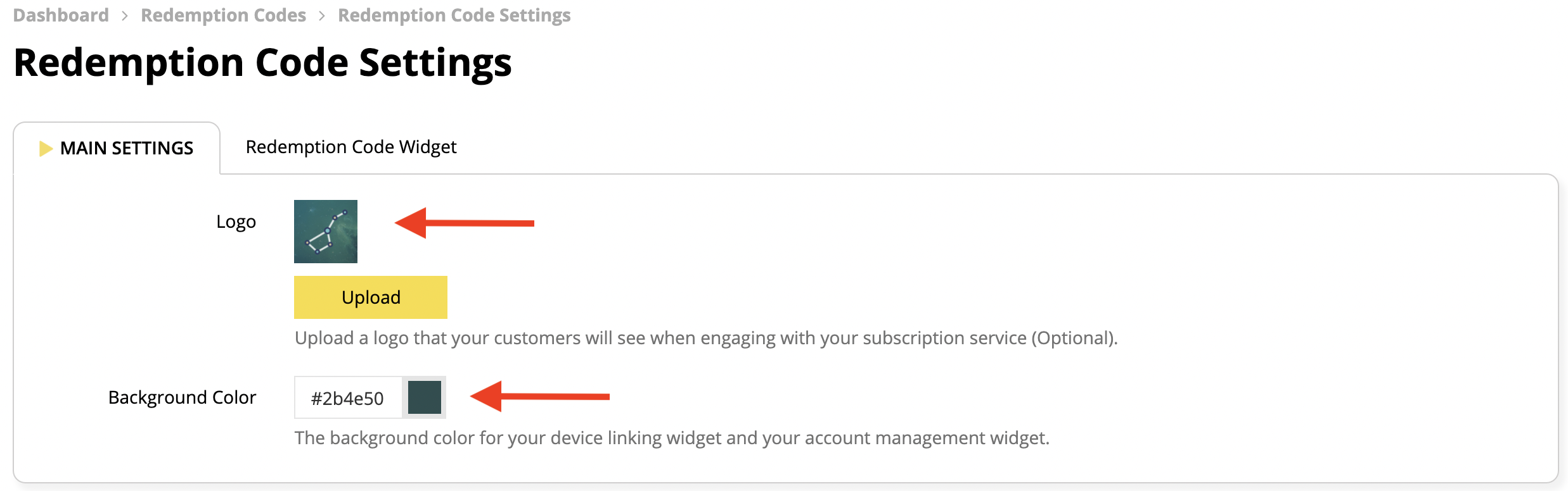 Redemption Code Settings & Widget – Zype