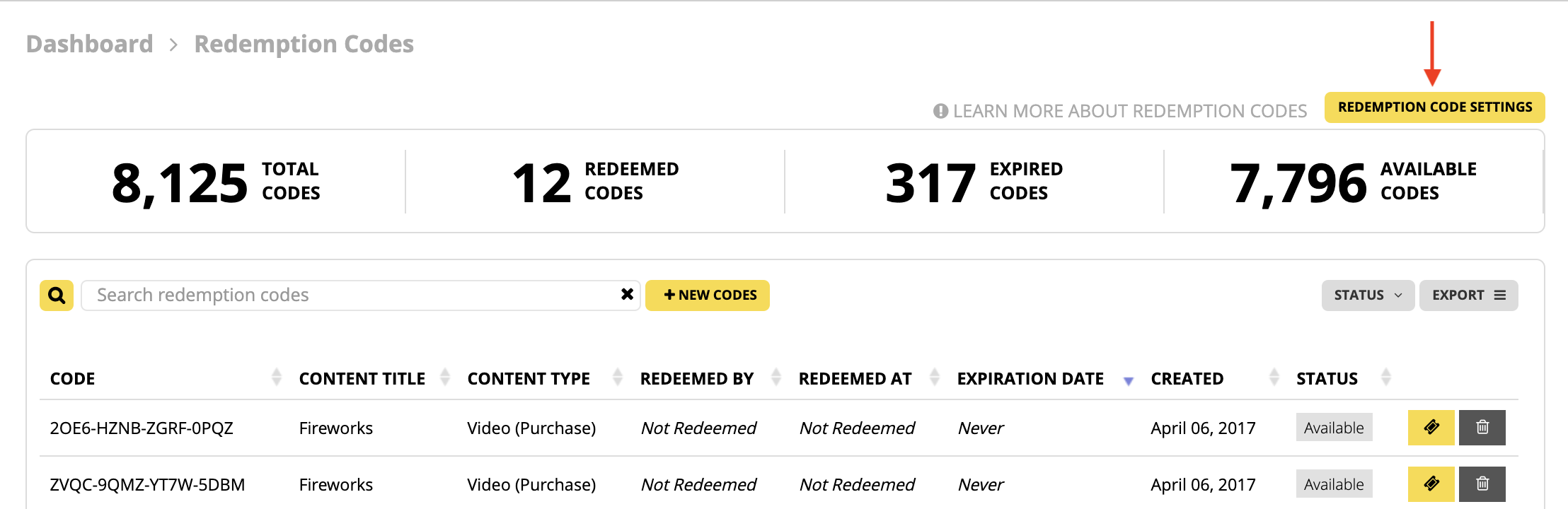 Redemption Code Settings & Widget – Zype