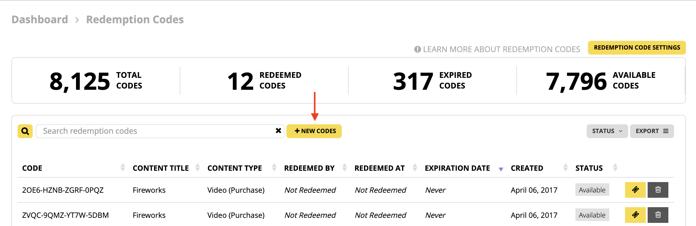 Upload Redemption Codes – Zype